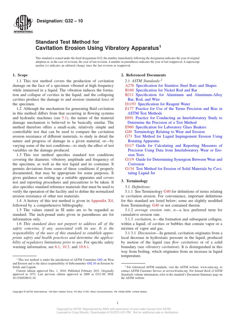 Astm g32 10 | PDF | Strength Of Materials | Liquids