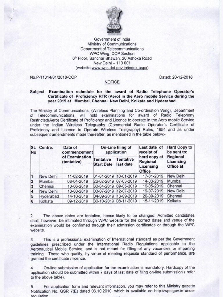 RTR Examination Schedule 2019 | PDF