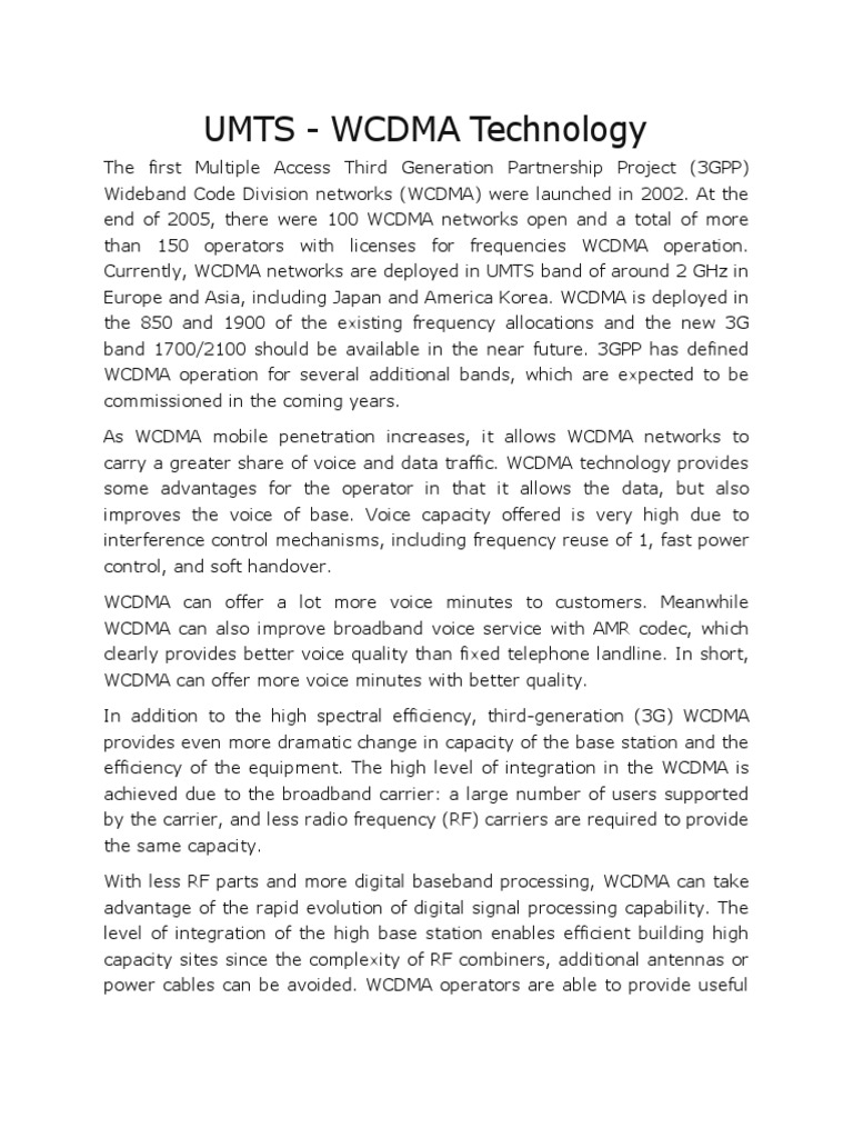 UMTS - WCDMA Technology | PDF | High Speed Packet Access | General Packet Radio Service