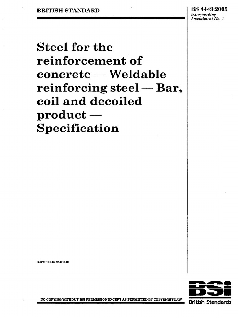 BS 4449 2005 - Steel For The Reinforcement of Concrete | PDF
