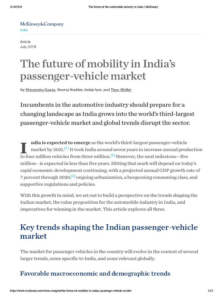 The Future of The Automobile Industry in India - McKinsey | PDF ...