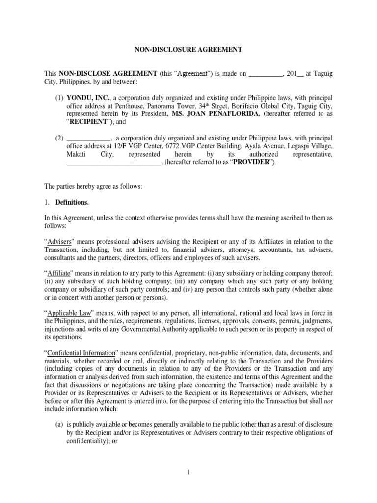 NDA Template | PDF | Confidentiality | Public Law