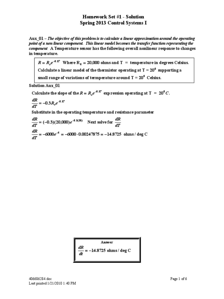 Control Systems Homework Solutions | PDF | Control Theory | Feedback