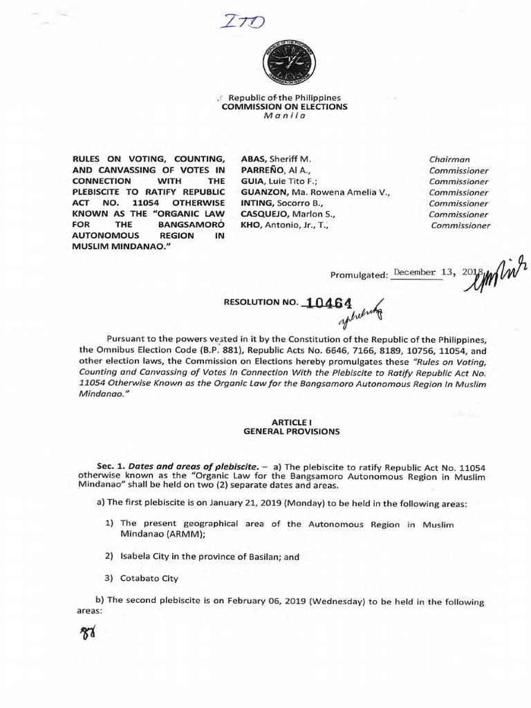 COMELEC Resolution No. 10464 | PDF