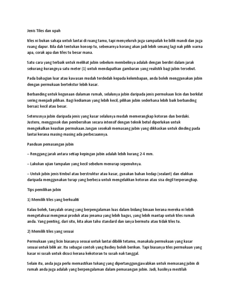 Jenis Tiles Dan Upah | PDF