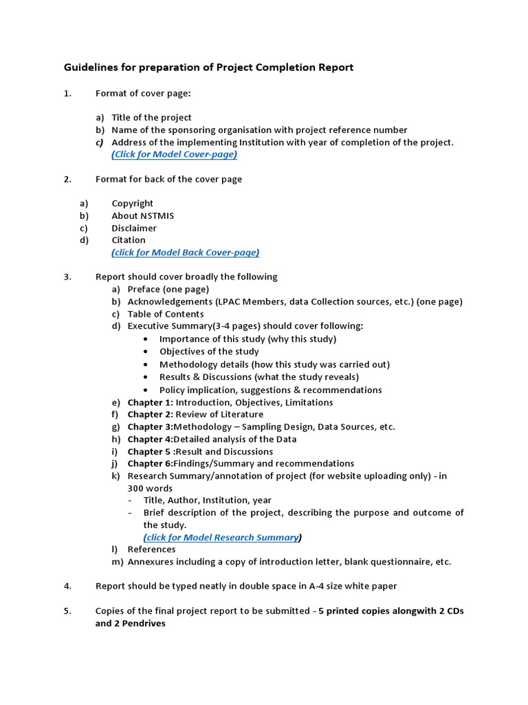 Guidelines For Preparation of Project Completion Report | PDF