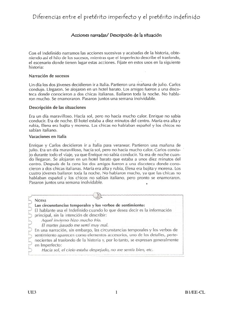 Diferencias Entre El Pretérito Imperfecto y El Pretérito Indefinido ...