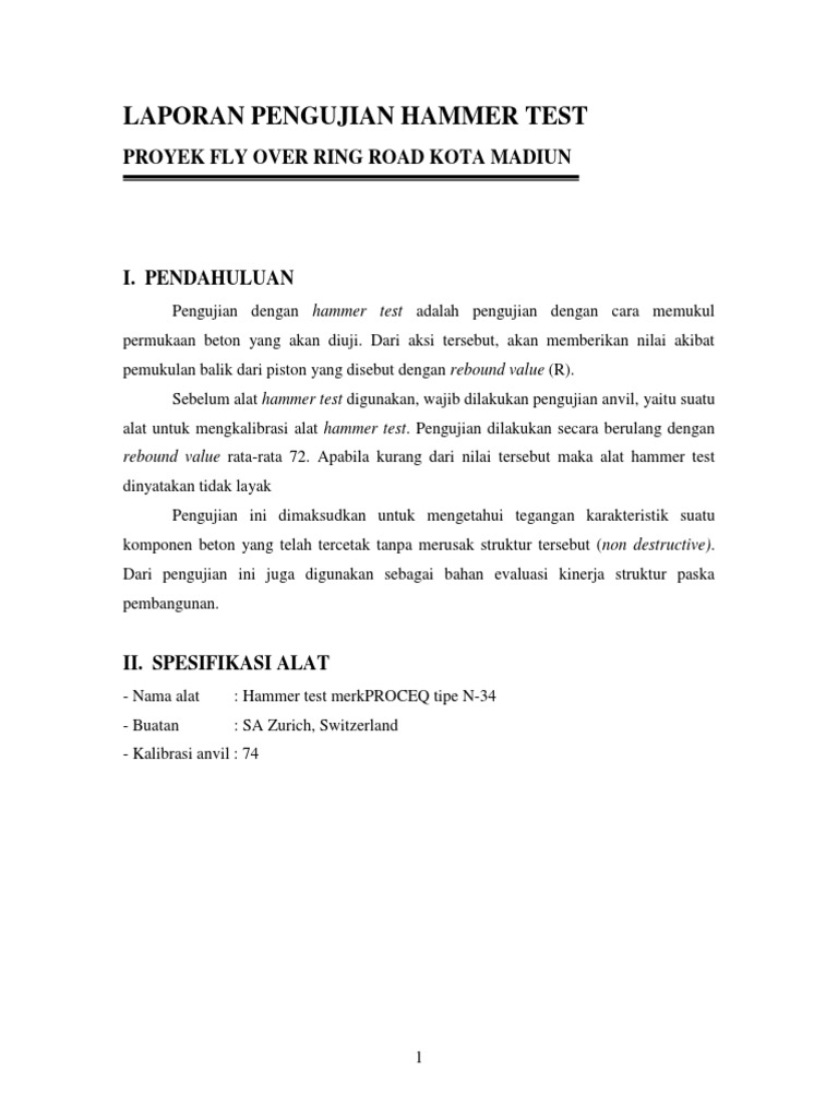 Laporan Hasil Pengujian Hammer Test | PDF
