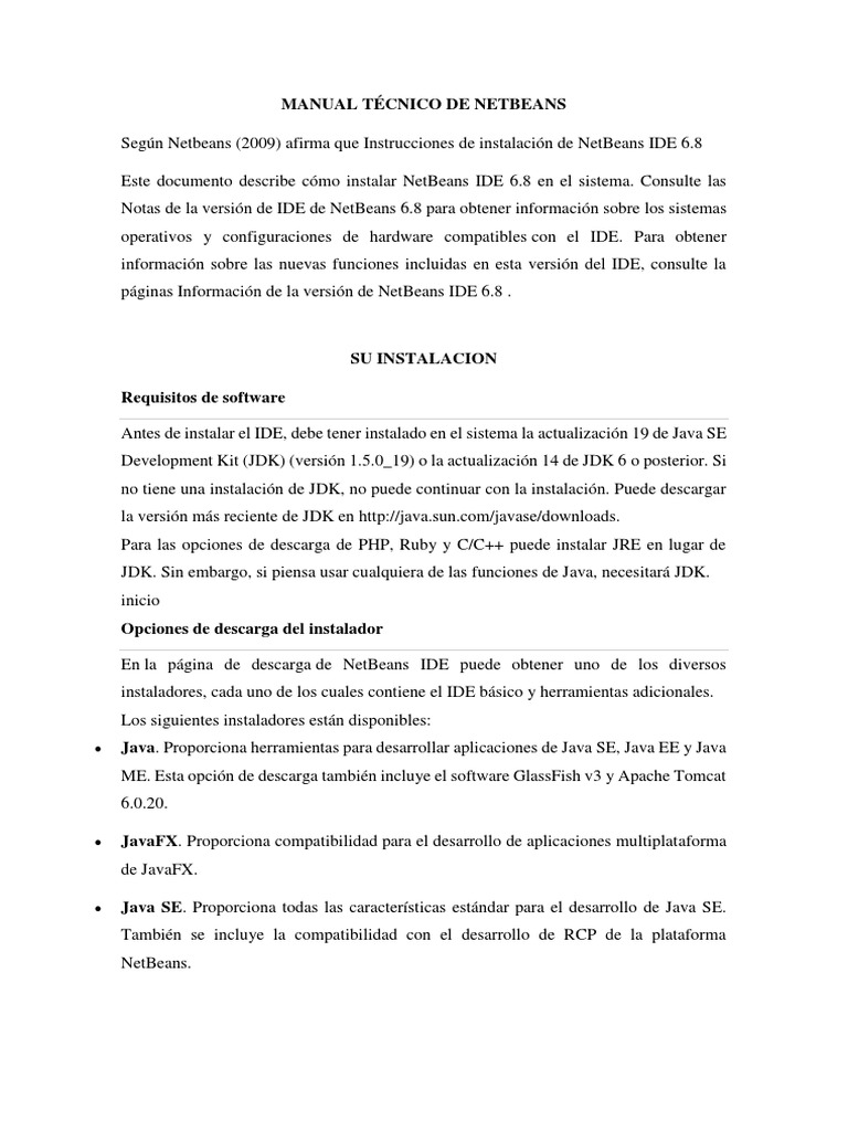 Guía de Instalación de NetBeans 6.8 | PDF | Entorno de desarrollo integrado | Frijoles Netos
