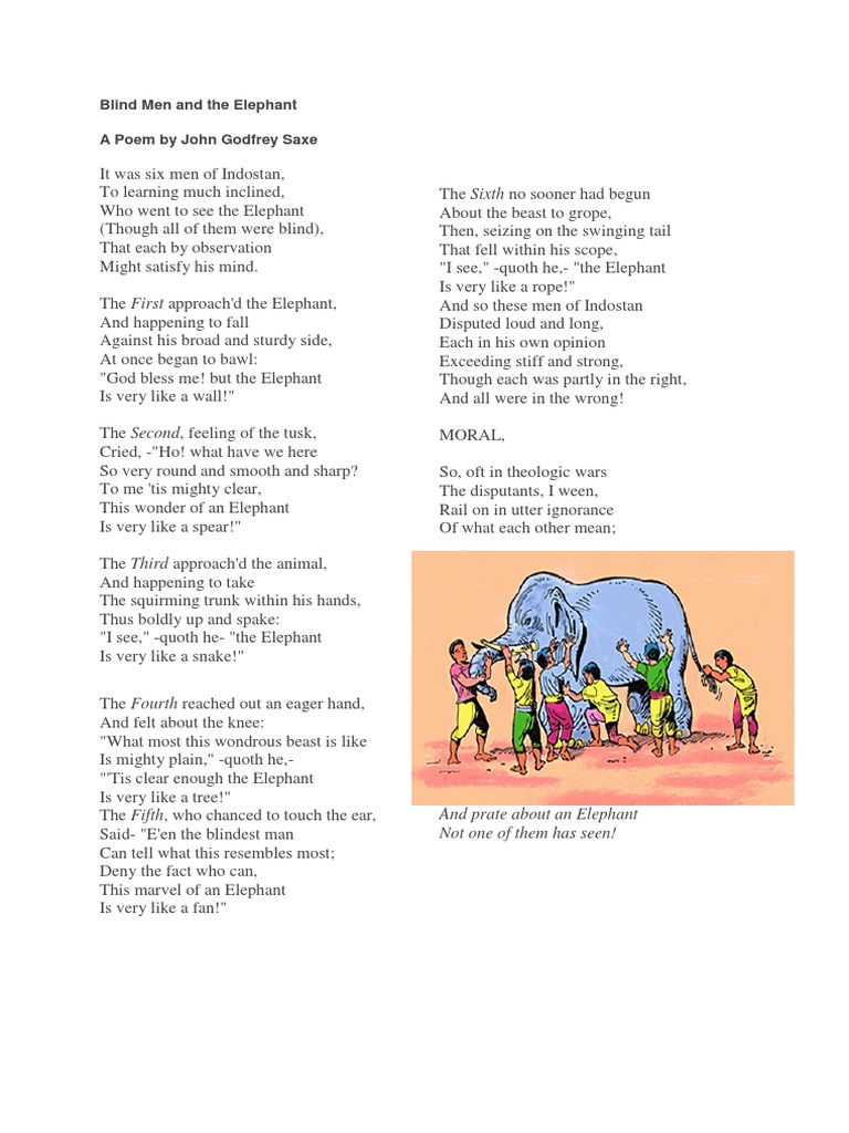 Blind Men and the Elephant Poem | PDF