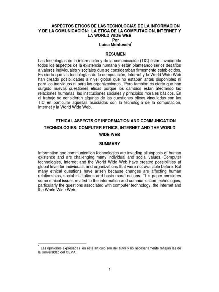 Aspectos Eticos TICs - Computer Ethics Internet and The Web | PDF ...