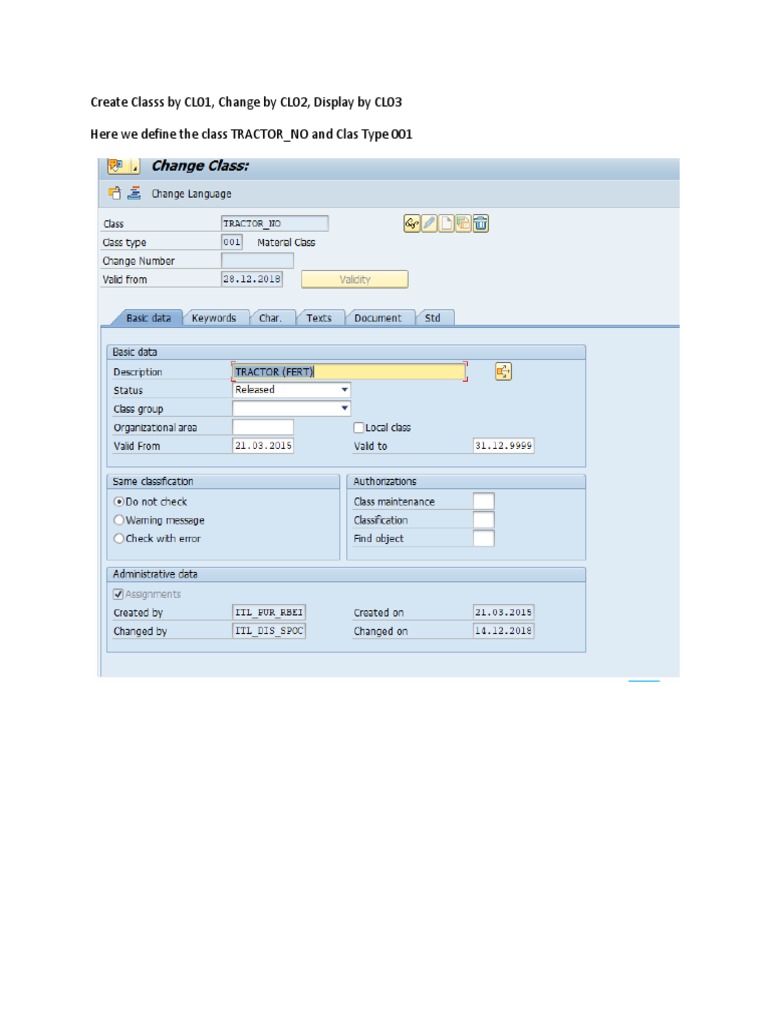 Create Classs by CL01, Change by CL02, Display by CL03 Here We Define ...