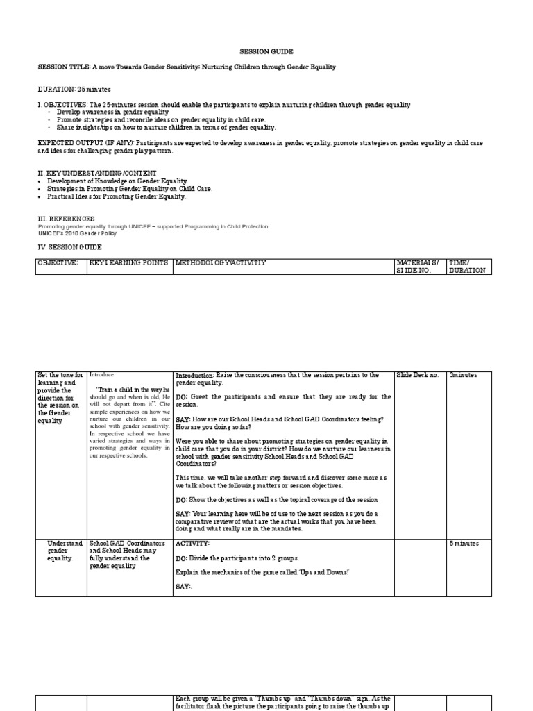 Sample Lecture Session Guide | PDF | Gender Equality | Gender Studies