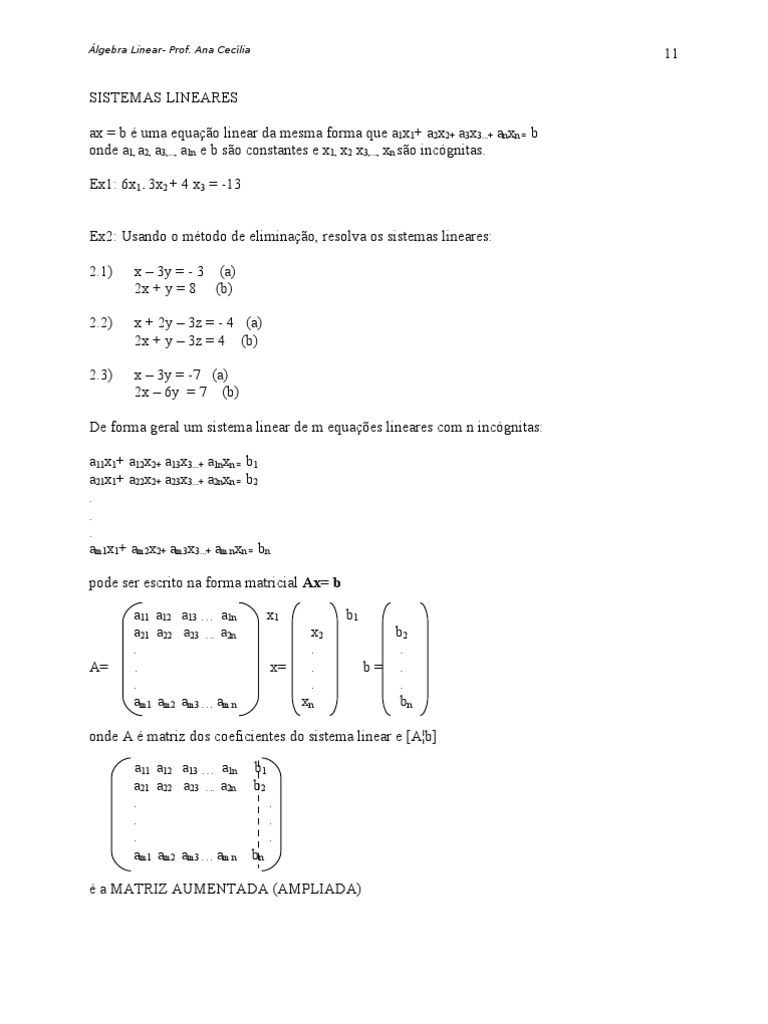 Sistema Lineares - Forma Escada | PDF | Sistema de equações lineares ...