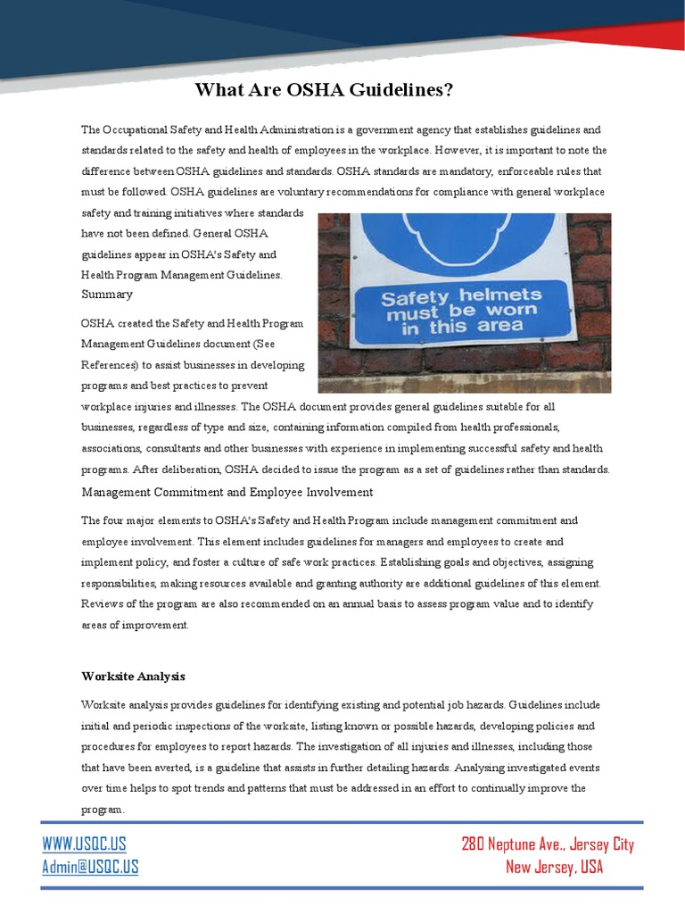 What Are OSHA Guidelines?: Worksite Analysis | PDF | Occupational ...