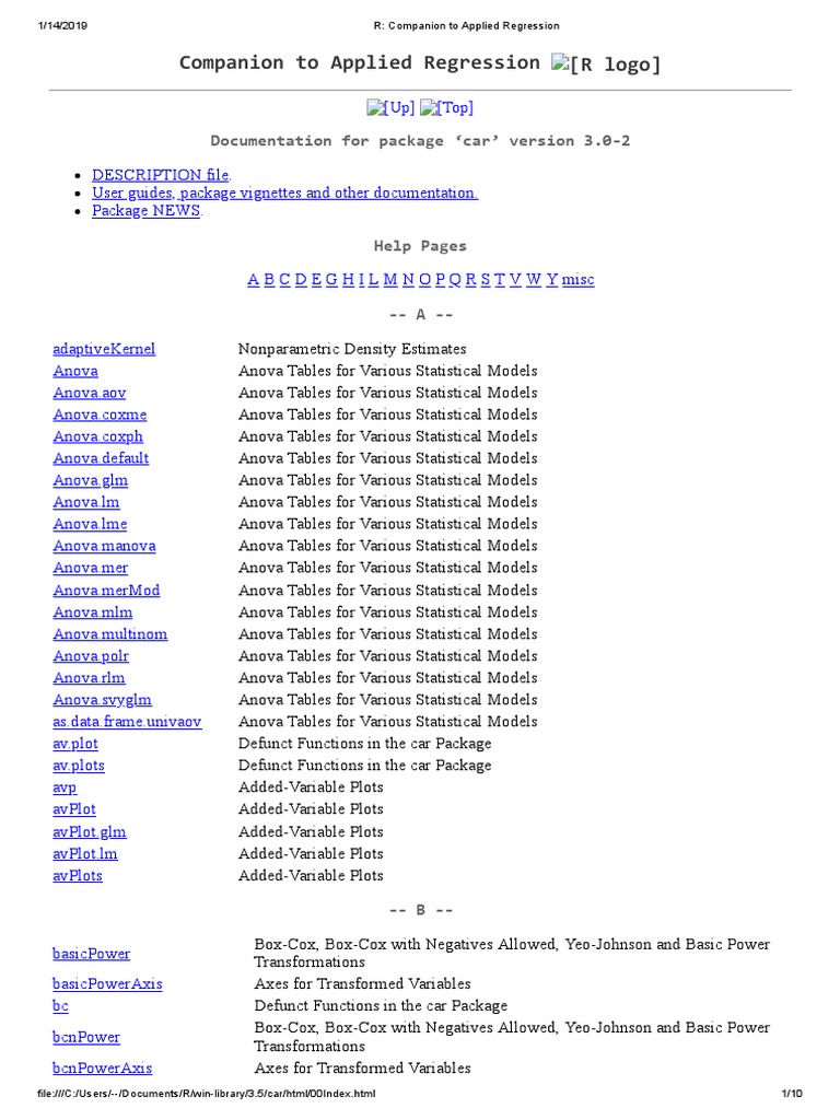 R - Companion To Applied Regression | PDF | Regression Analysis ...