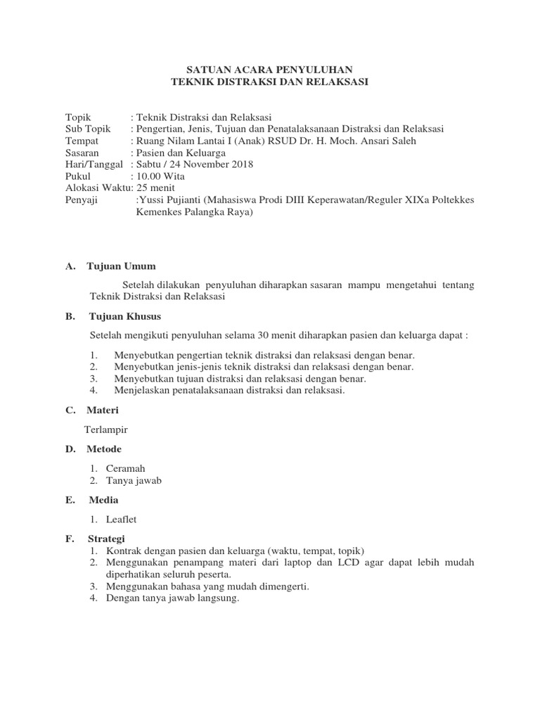 Sap Teknik Distraksi Dan Relaksasi Fix | PDF