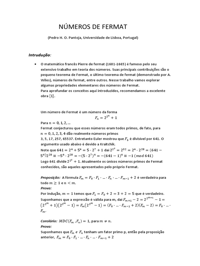 Numeros de Fermat PDF | PDF | Número primo | Teoria dos Números