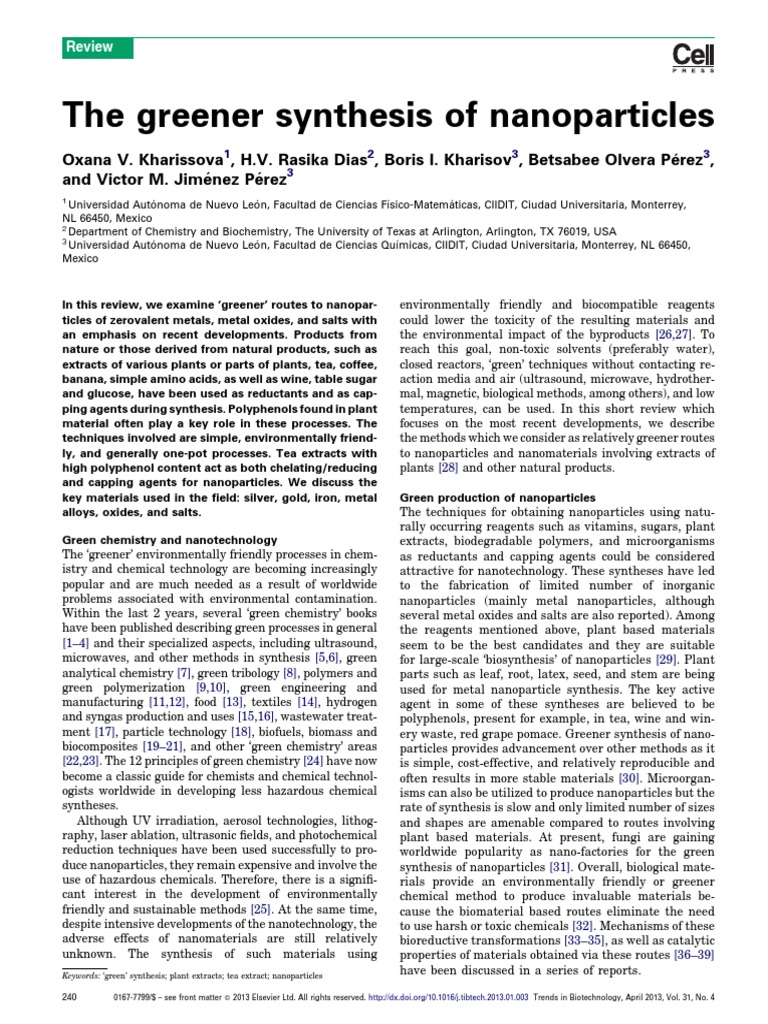 The Greener Synthesis of Nanoparticles | PDF | Nanoparticle | Silver