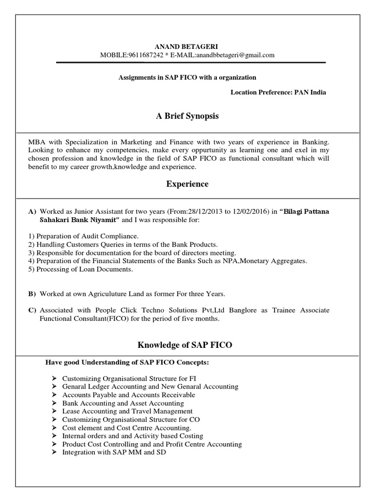 Sap Fico Resume | PDF | Banks | Accounting