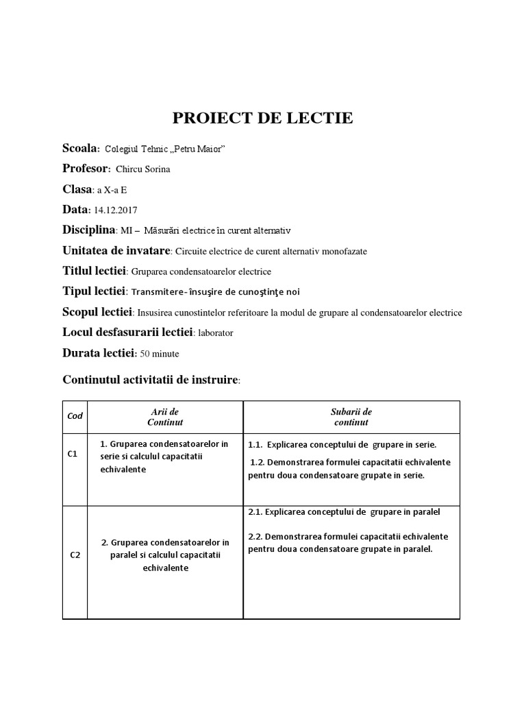 Proiect de Lectie | PDF