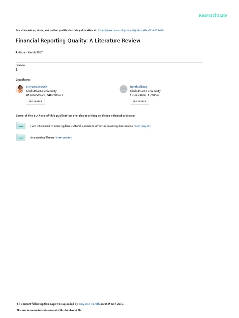 43 Financial Reporting Quality A Literature Review | PDF | Financial ...