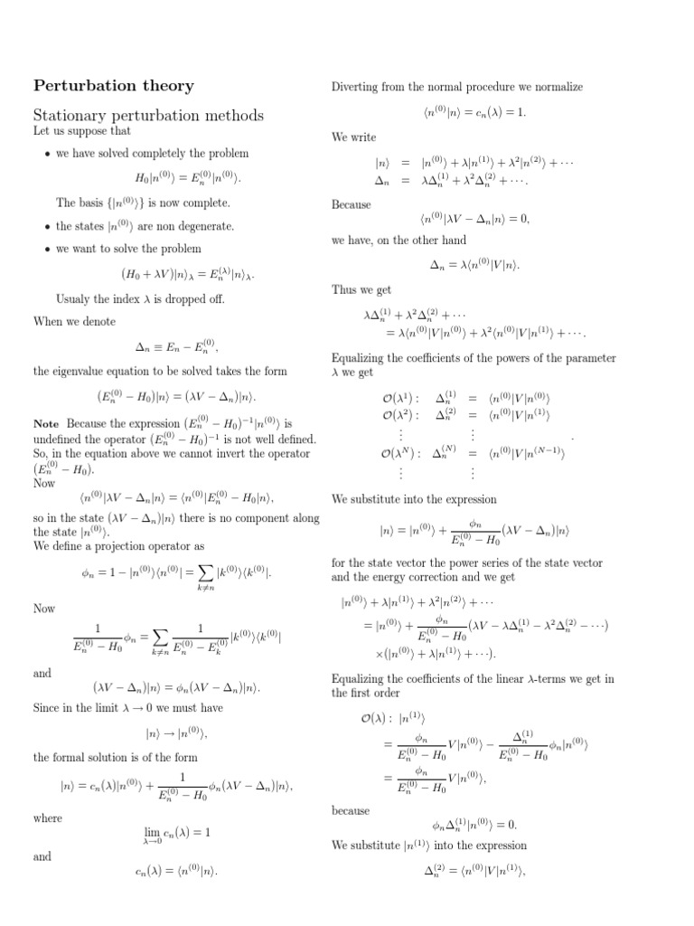 Perturbation Theory Stationary Perturbation Methods | Download Free PDF | Perturbation Theory ...