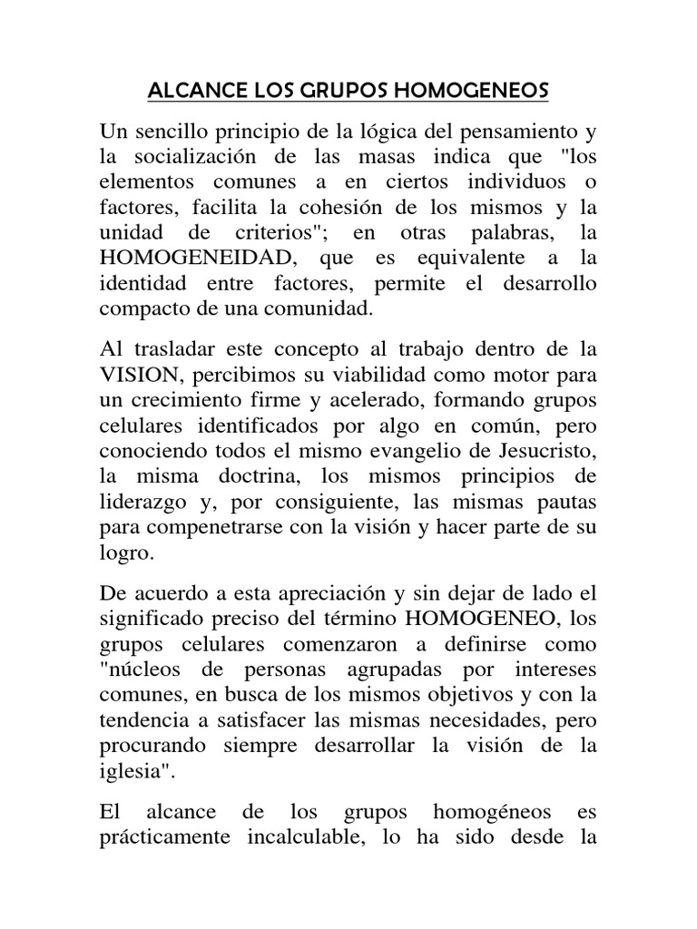 Alcance Los Grupos Homogeneos | PDF | Iglesia Católica | Sociedad