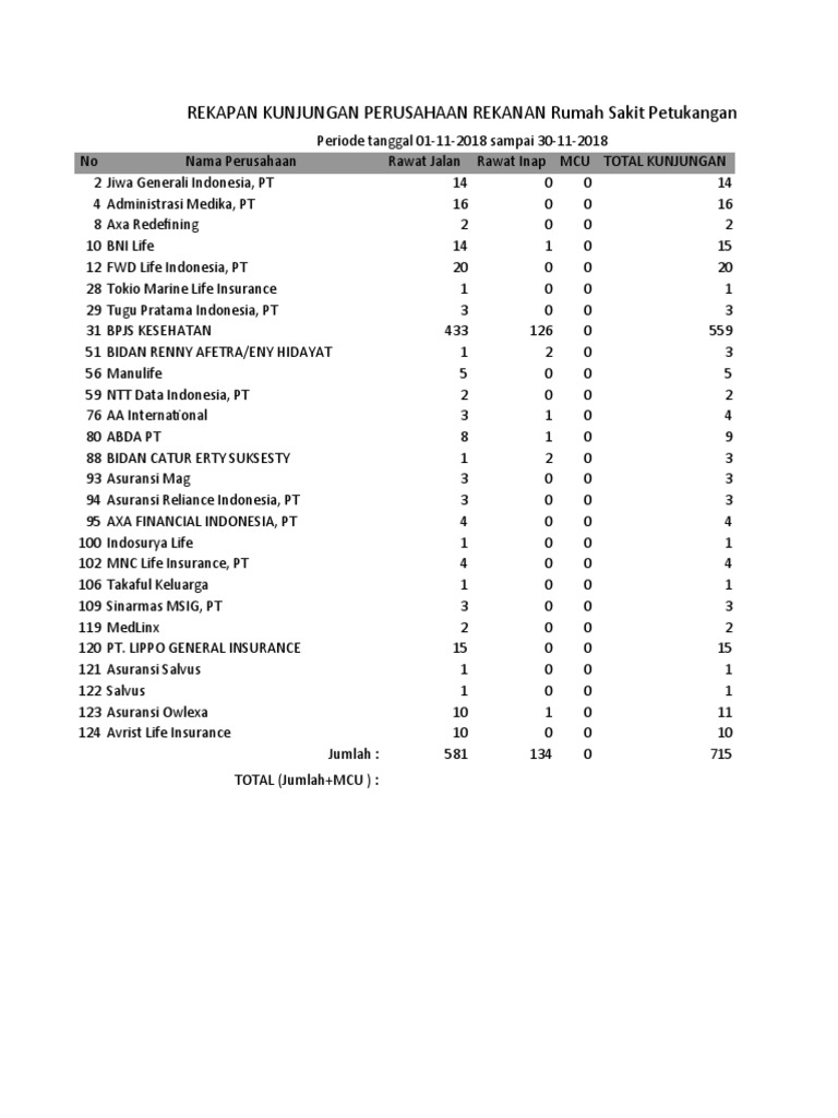 Rekap Kunjungan Rumah Sakit Petukangan | PDF