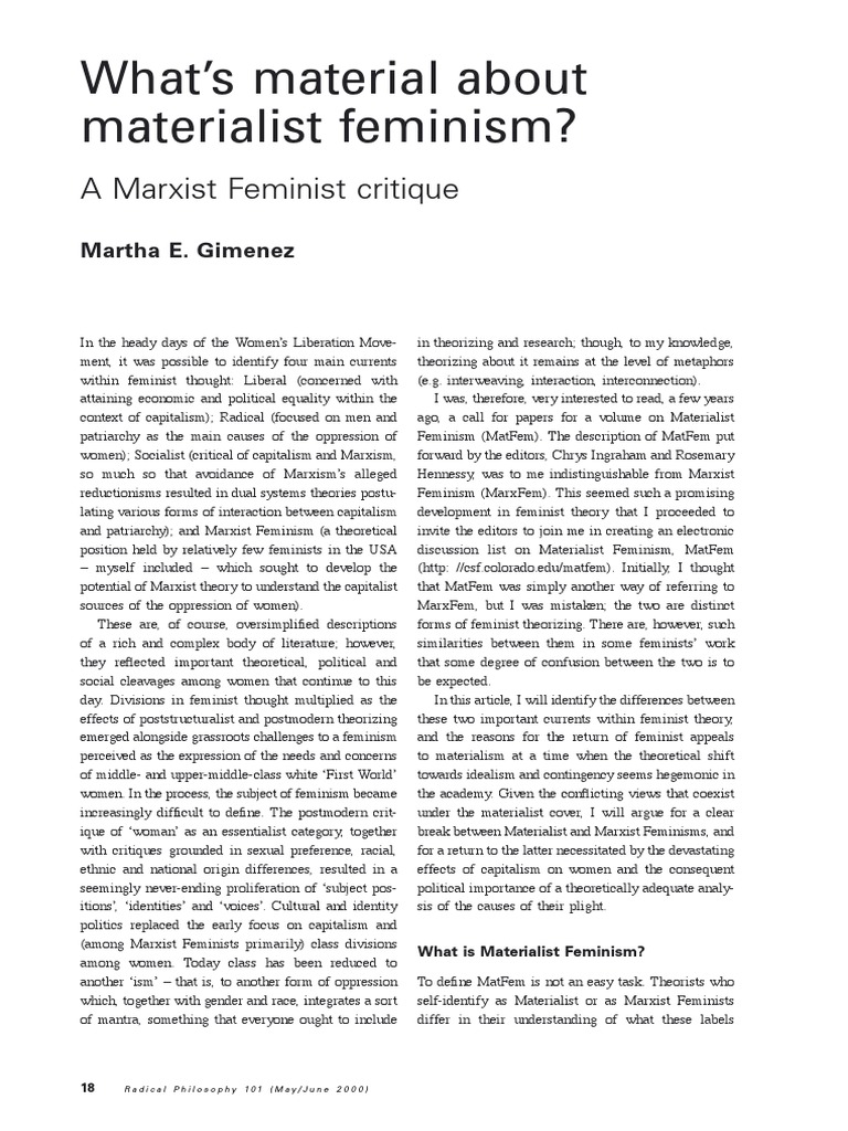 What's Material About Materialist Feminism | PDF | Feminism | Gender ...