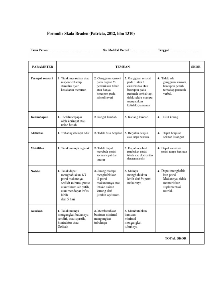 Formulir Skala Braden | PDF
