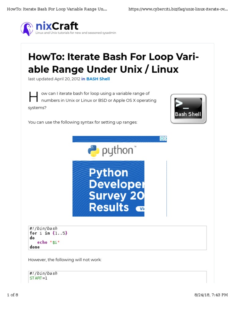 Craft: Howto: Iterate Bash For Loop Vari-Able Range Under Unix / Linux ...