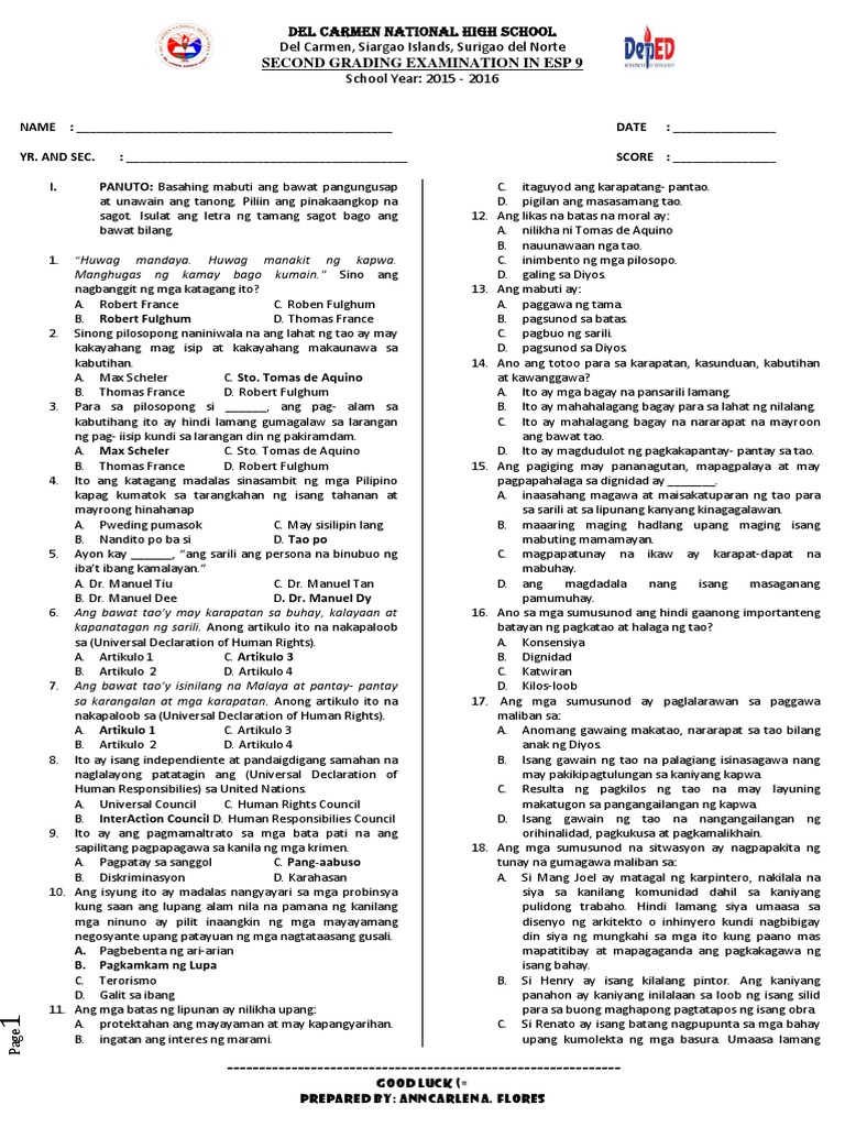 Mapeh 9.1 - Answer Key | PDF