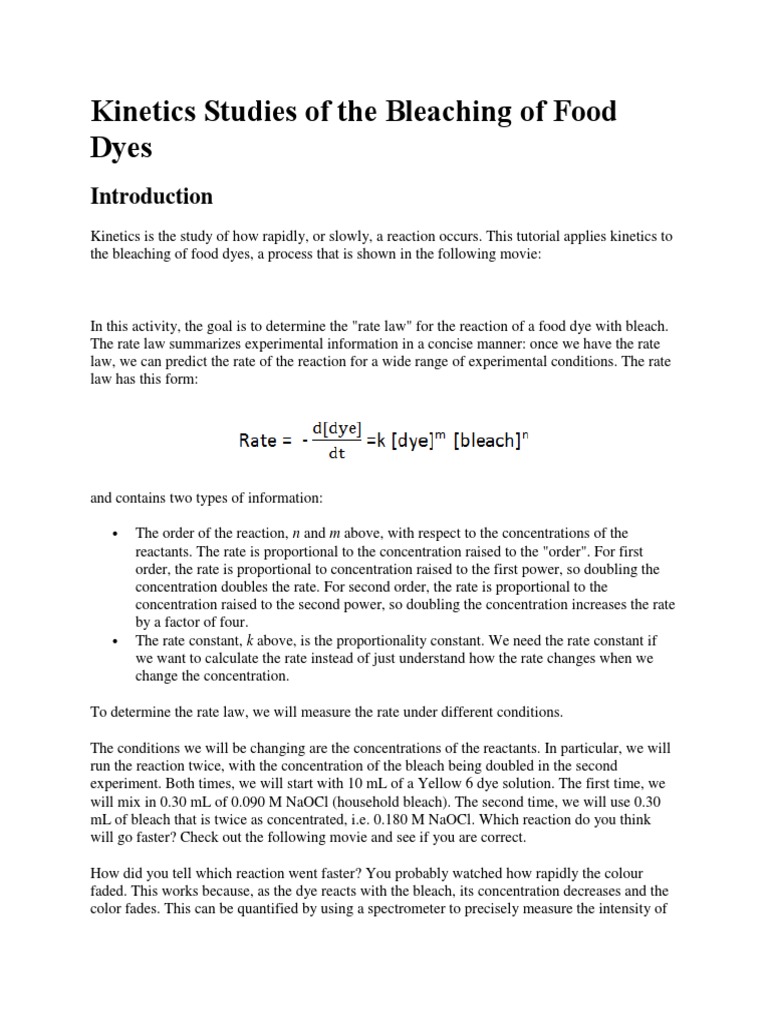 Kinetics Lab | PDF | Chemical Kinetics | Absorbance