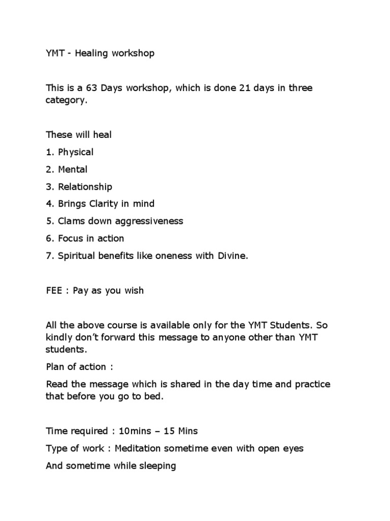Healing Class - YMT Consultancy | PDF