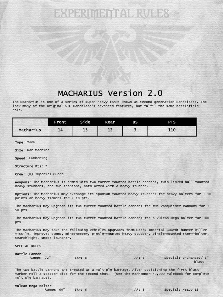 40K - Macharius Tank v2 | PDF | Tanks | Artillery