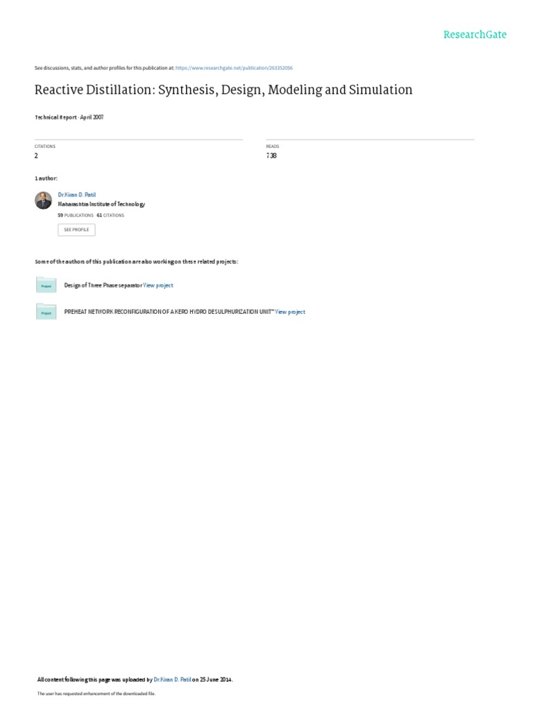 ReactiveDistillation Review | PDF | Catalysis | Chemical Reactor