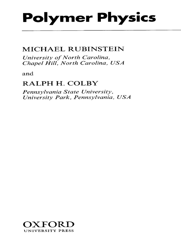 Polymer Physics Michael Rubinstein, Ralph H Colby-Standand | PDF