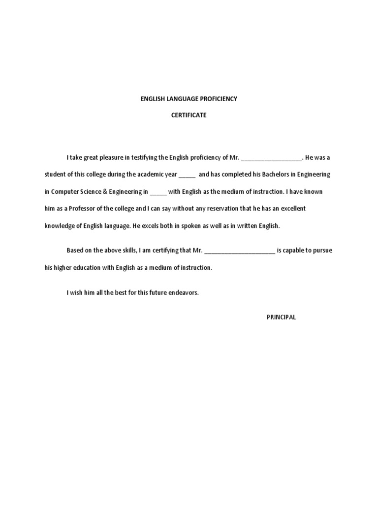 English Proficiency Certificate Template | PDF | Language Arts & Discipline