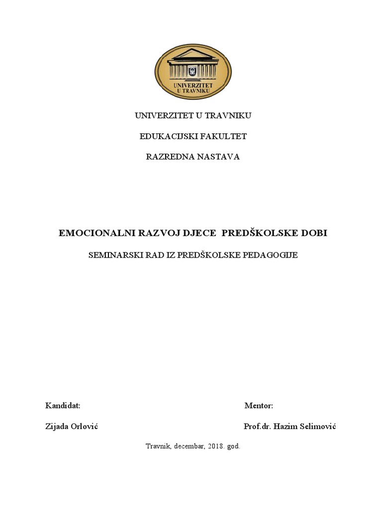 Emocionalni Razvoj Djece Predškolske Dobi | PDF