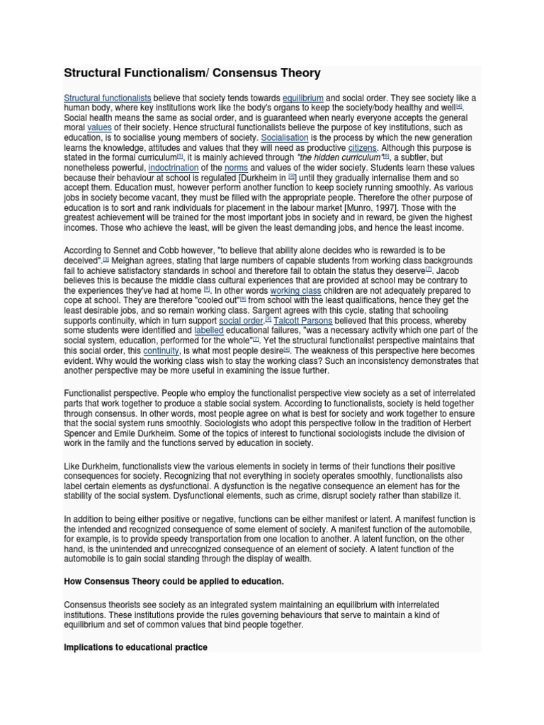 Structural Functionalism/ Consensus Theory | PDF | Social Structure ...