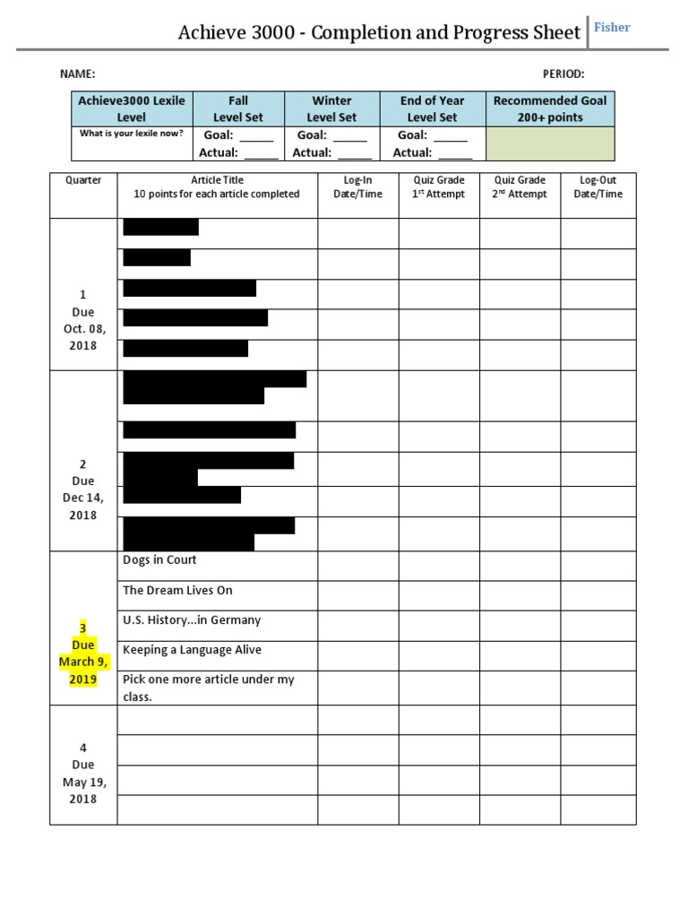 Achieve Student Tracking Sheet 2019 3rdnw | PDF