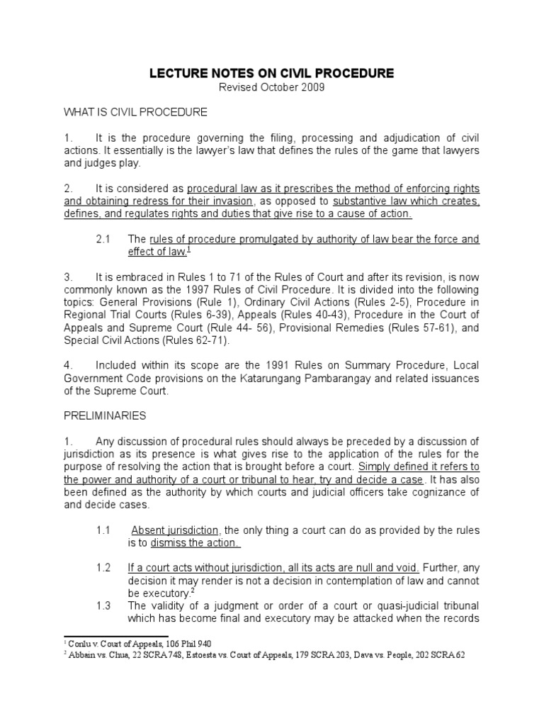2008 Lecture Notes On Civil Procedure | PDF | Constitutional Law ...