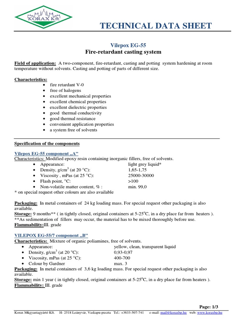 Technical Data Sheet: Fire-Retardant Casting System | PDF | Solvent ...