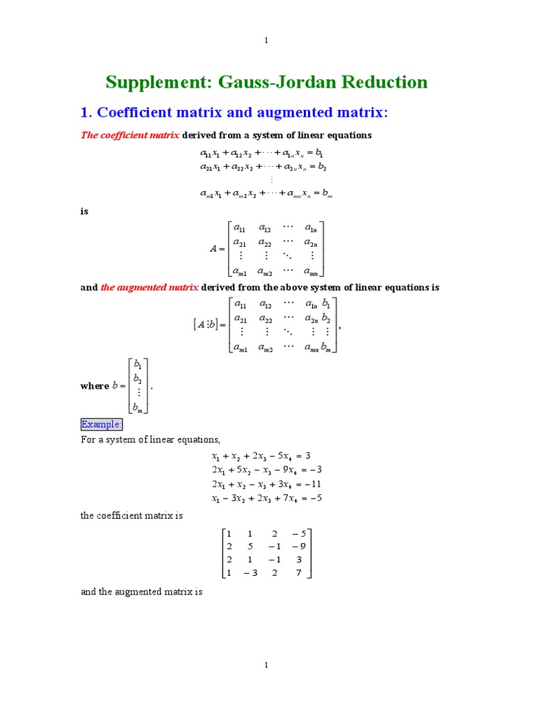 Gauss-Jordan Reduction Explained | PDF | System Of Linear Equations ...