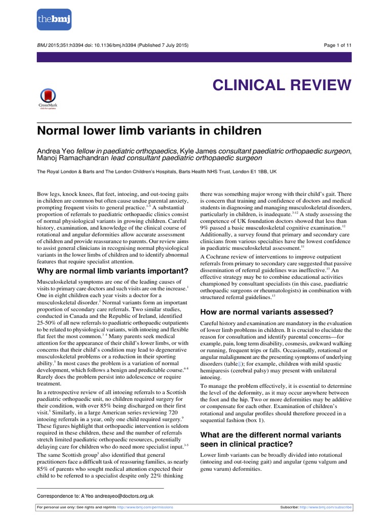 Normal Lower Limb Variants in Children | PDF | Knee | Foot