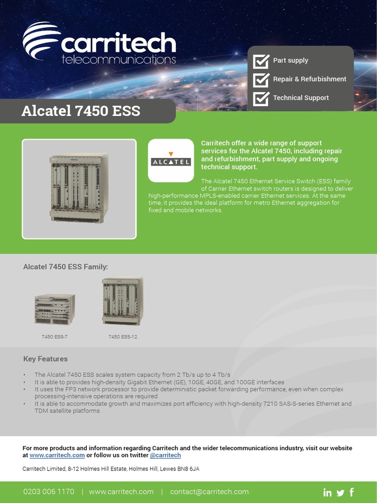 Alcatel 7450 ESS - Carritech Telecommunications | PDF | Multiprotocol ...