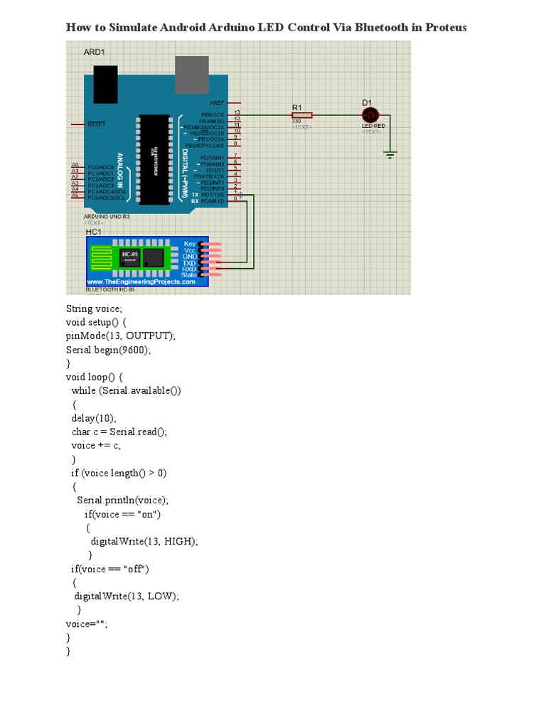 How To Simulate Android Arduino LED Control Via Bluetooth in Proteus | PDF