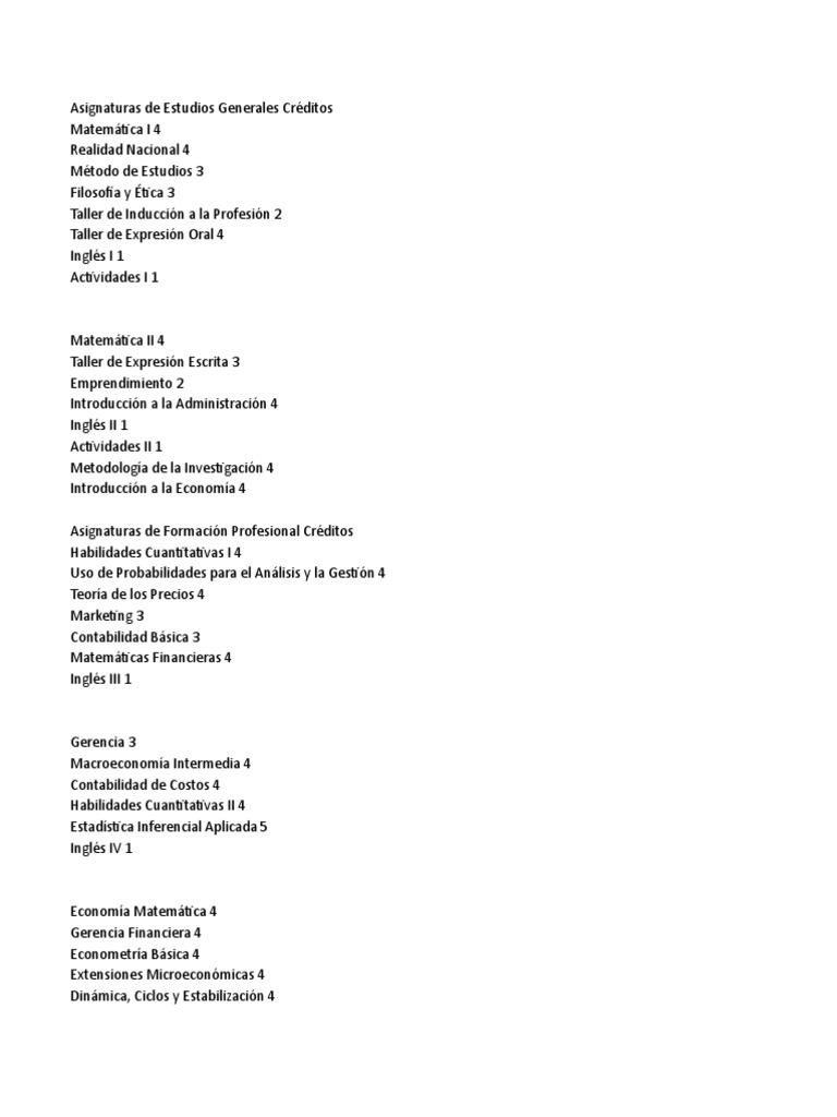 Asignaturas de Estudios Generales USMP | PDF | Economía matemática ...