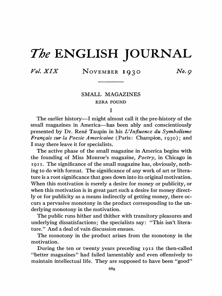 The English Journal: Vol. Xix N O V E M B E R 1 9 3 0 No. 9 | PDF
